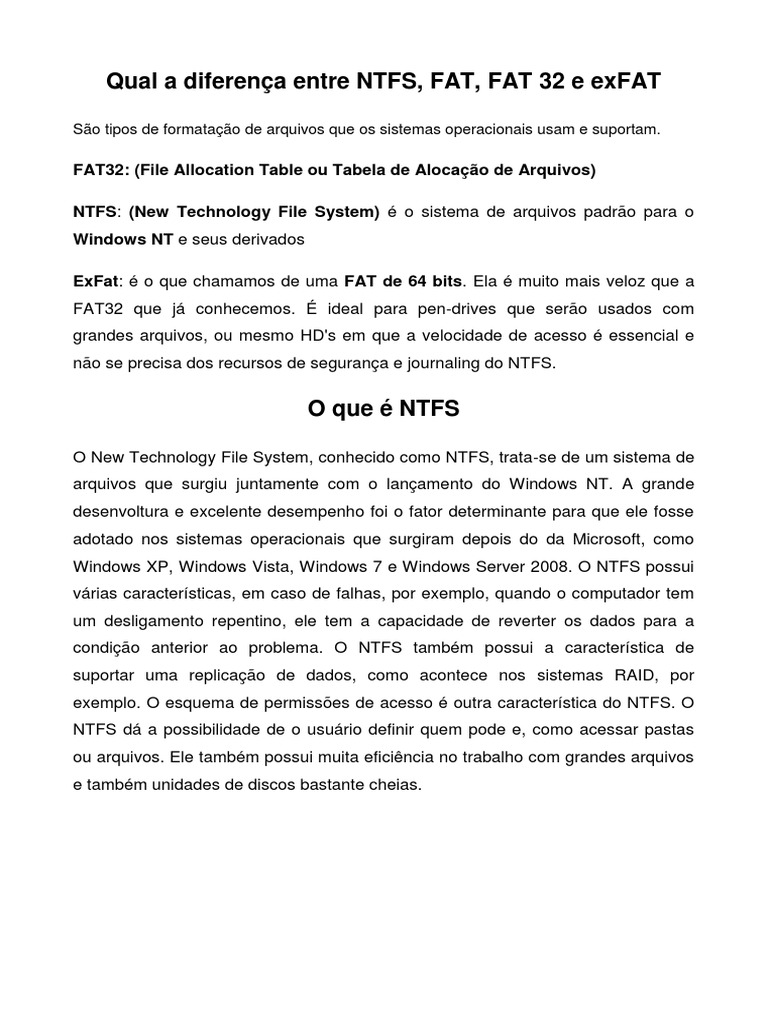 Entendendo as diferenças entre os sistemas de arquivos NTFS, FAT, FAT32 ...