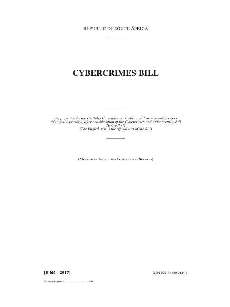 Cybercrimes Bill: Republic of South Africa | PDF | Cybercrime | Fine ...