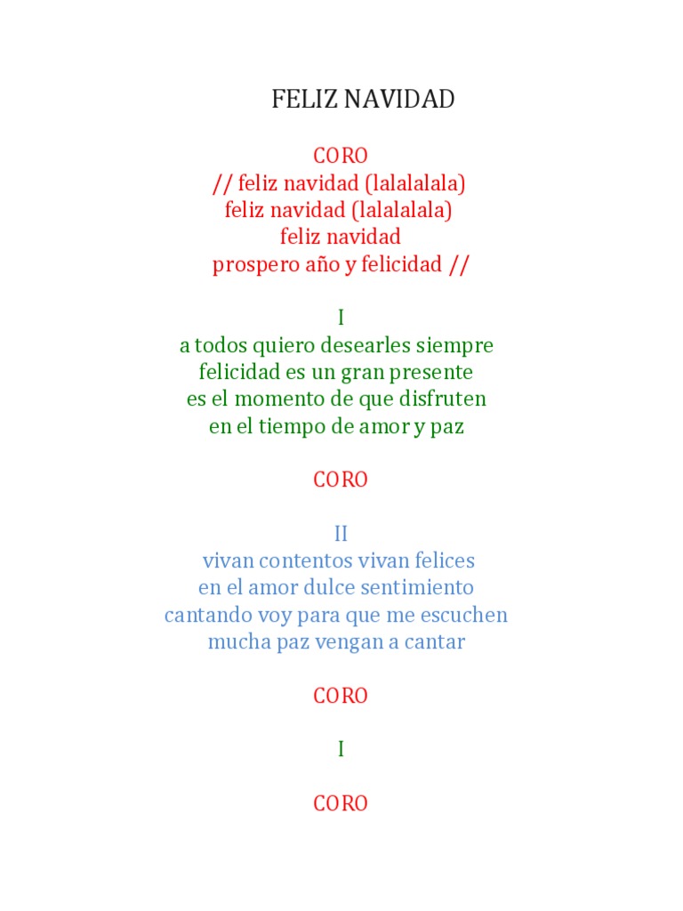 Letras de "Feliz Navidad" y Villancicos | PDF | Navidad | Pascua de ...
