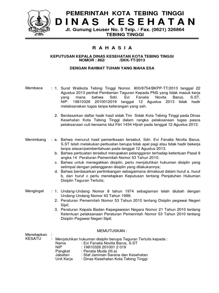 Surat Keputusan Hukuman Disiplin | PDF