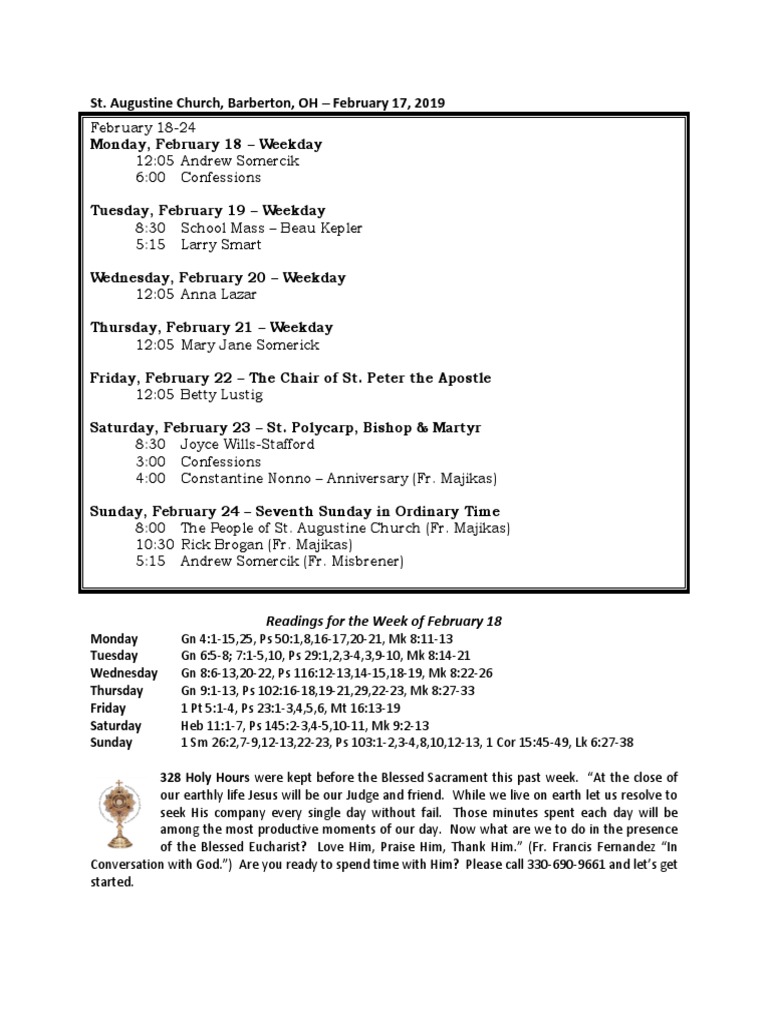 Week of February 17, 2019 | PDF | Lent | Mass (Liturgy)