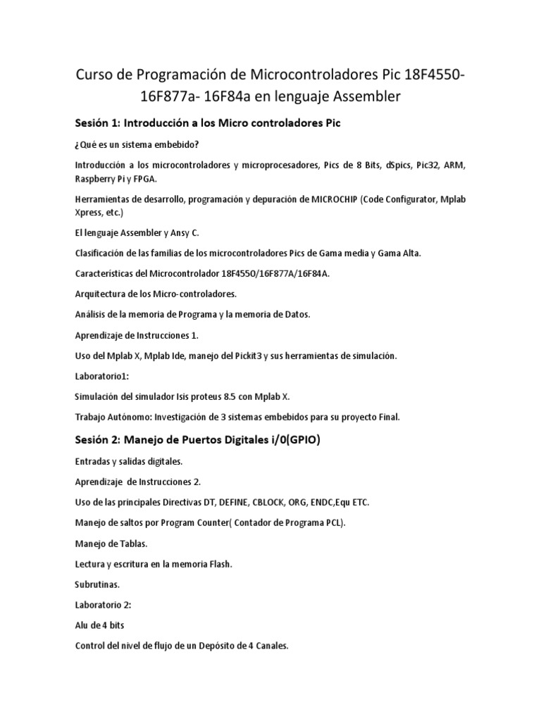 Curso de Programación de Micro Controladores Pic en Lenguaje Assembler | PDF | Microcontrolador ...