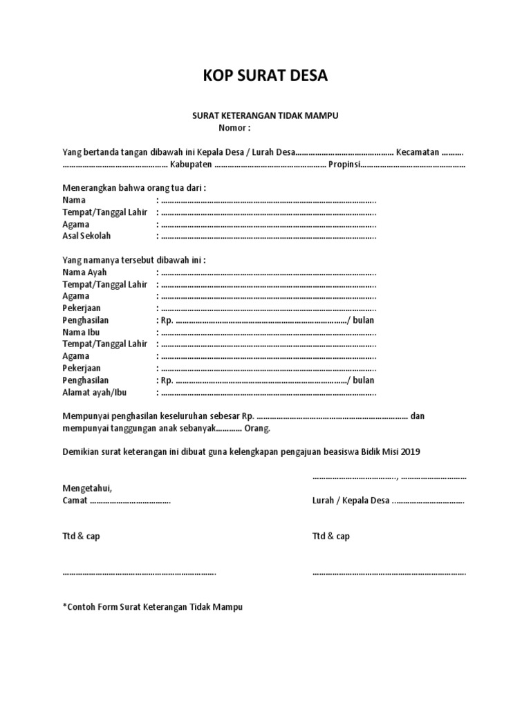 Contoh SKTM Bidikmisi | PDF