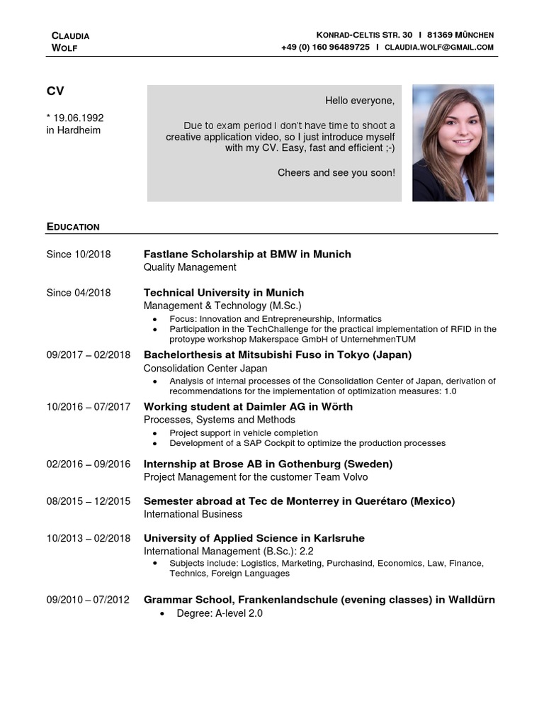 Claudia Wolf CV | PDF | Sap Se | Business