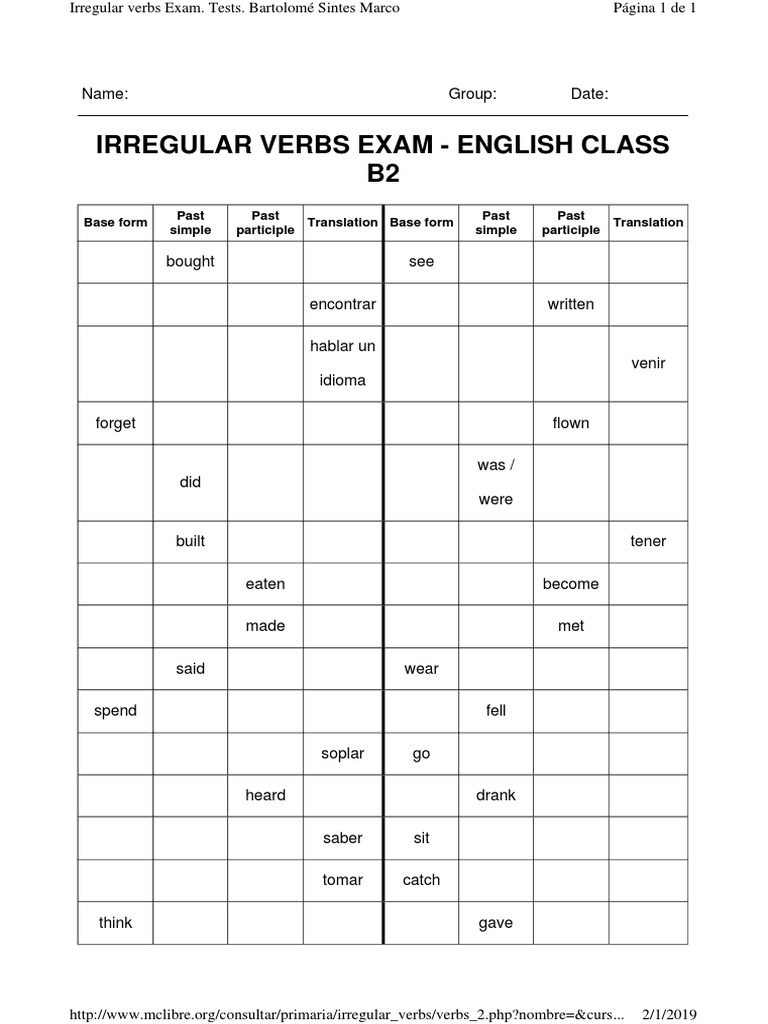 Verbs Exam | PDF
