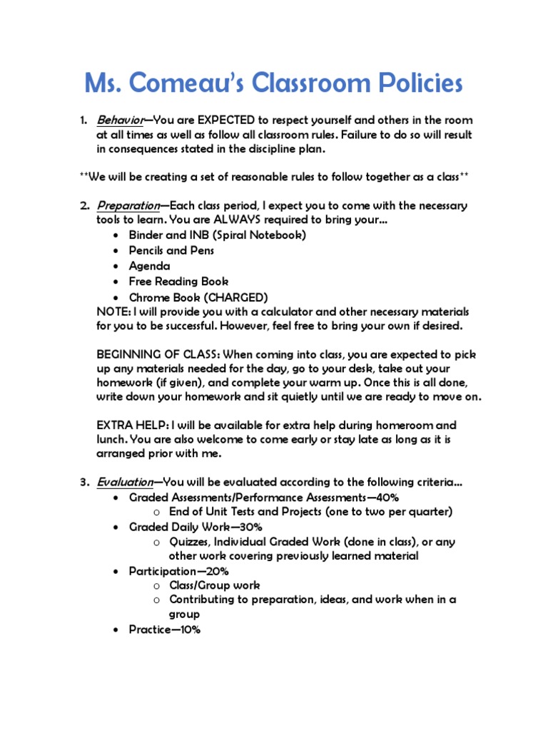 Classroom Procedures and Policies | PDF | Homework | Classroom