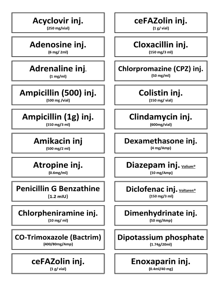 Acyclovir Inj. Adenosine Inj. Adrenaline Inj Ampicillin (500) Inj ...
