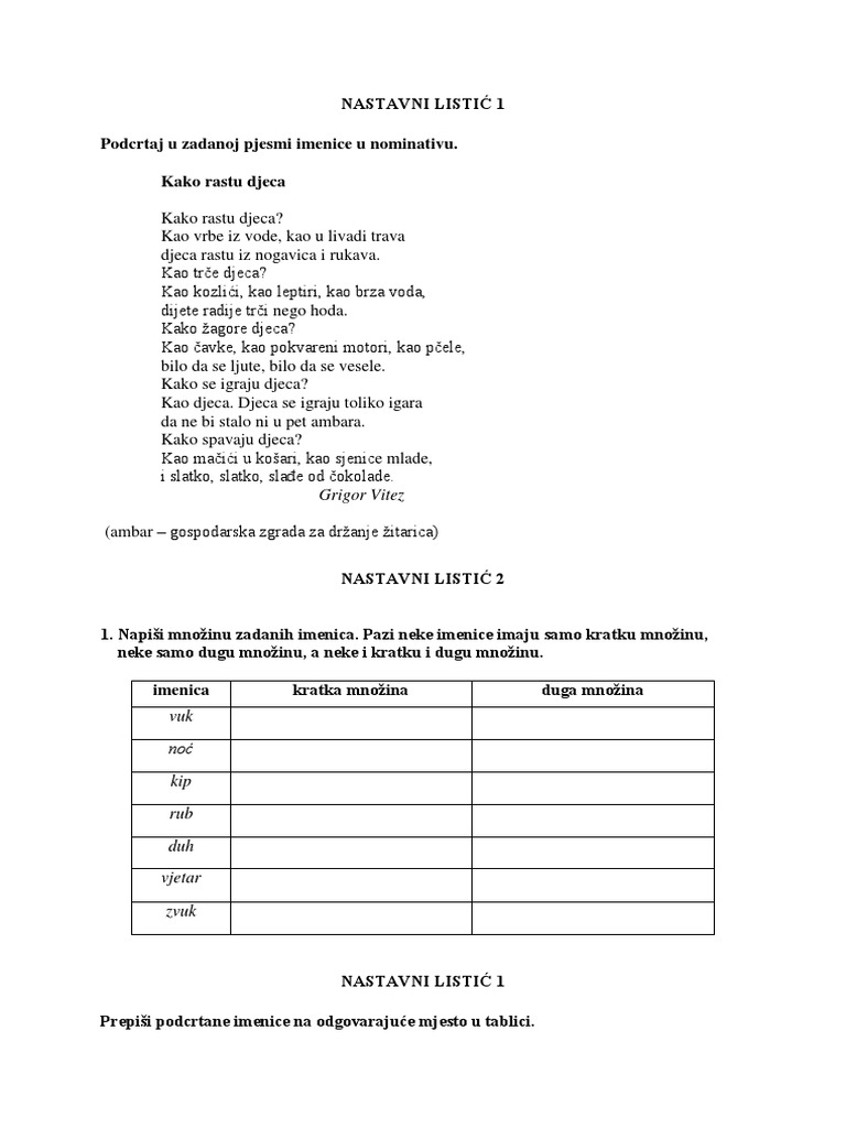 Nastavni Listić 1 | PDF