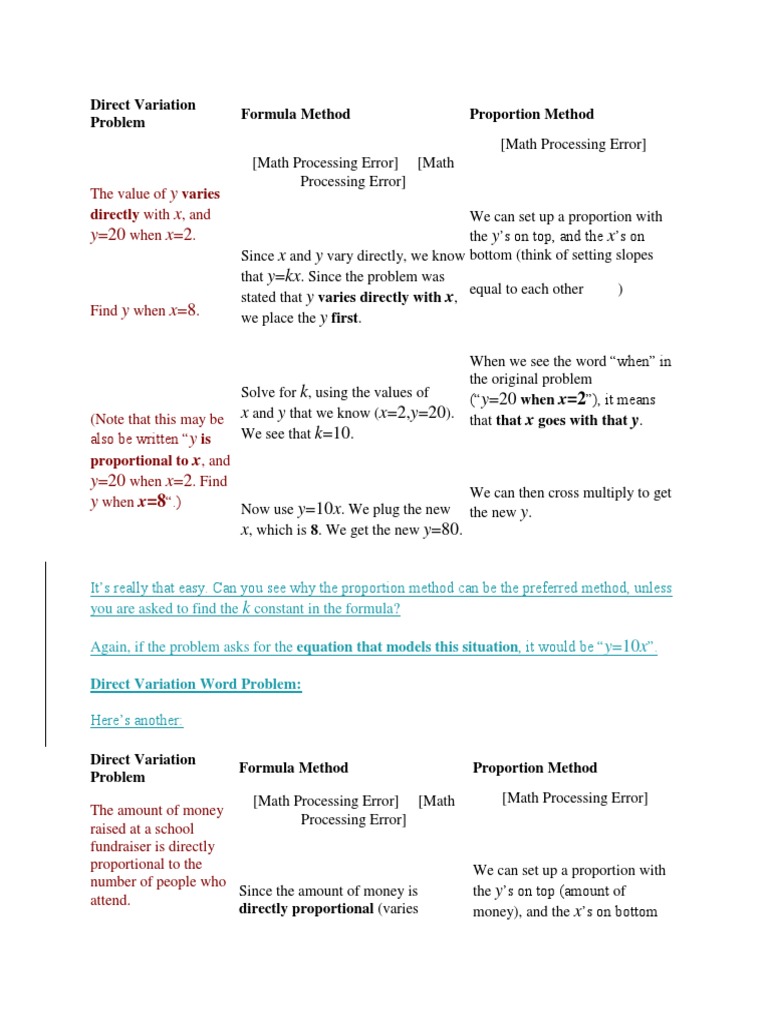 Direct Variation | PDF | Equations | Formula