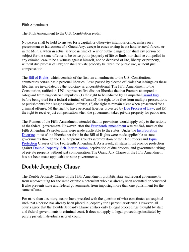 Double Jeopardy Clause: Bill of Rights | PDF | Fifth Amendment To The ...