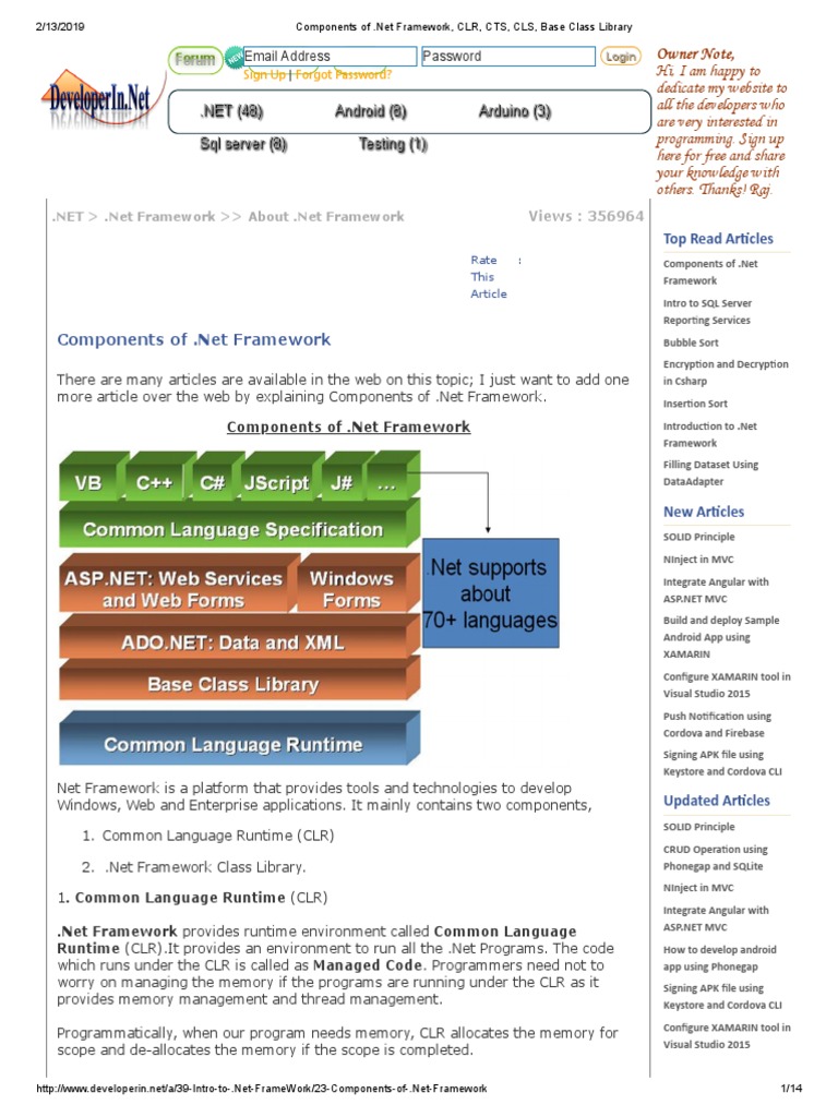 Components of .Net Framework, CLR, CTS, CLS, Base Class Library | PDF ...