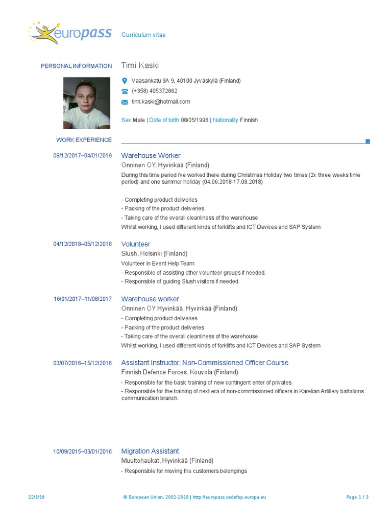 Timi Kaski CV | PDF | Finland | Behavior Modification