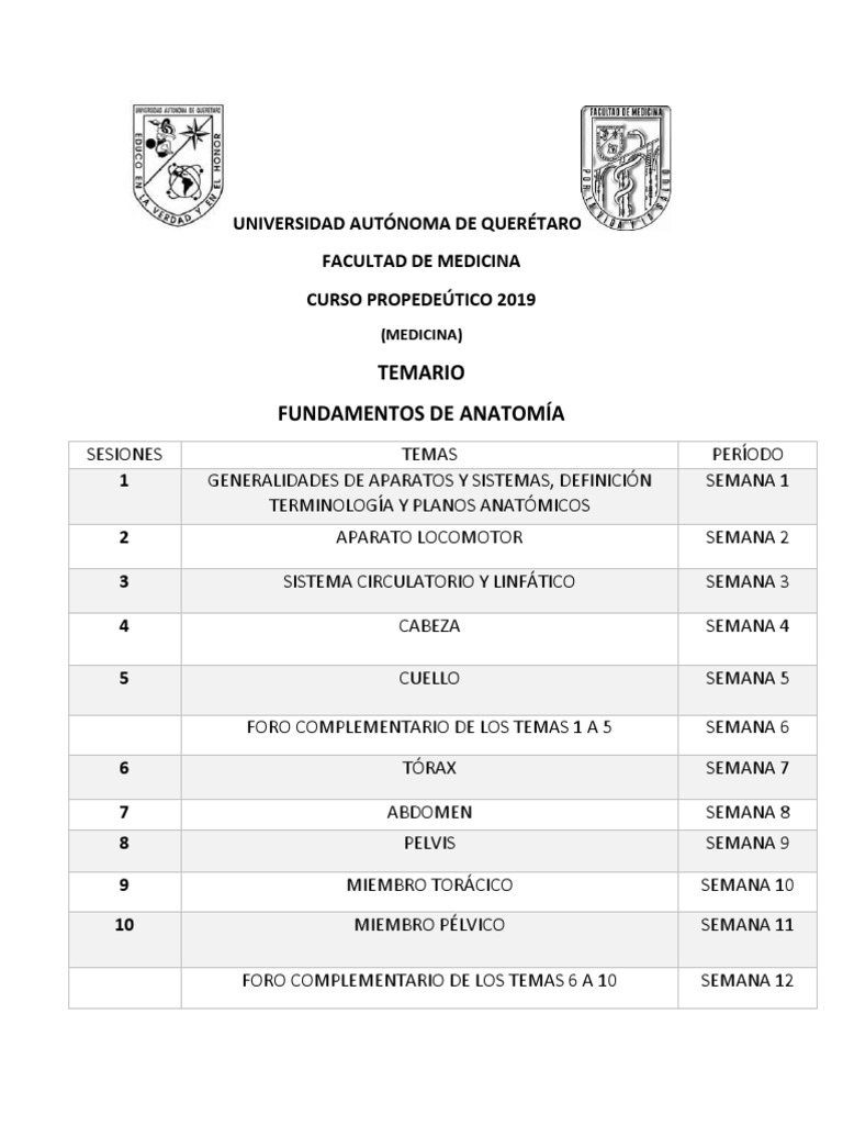 Temario Modulo Anatomia 2019 | PDF | Abdomen | Pelvis