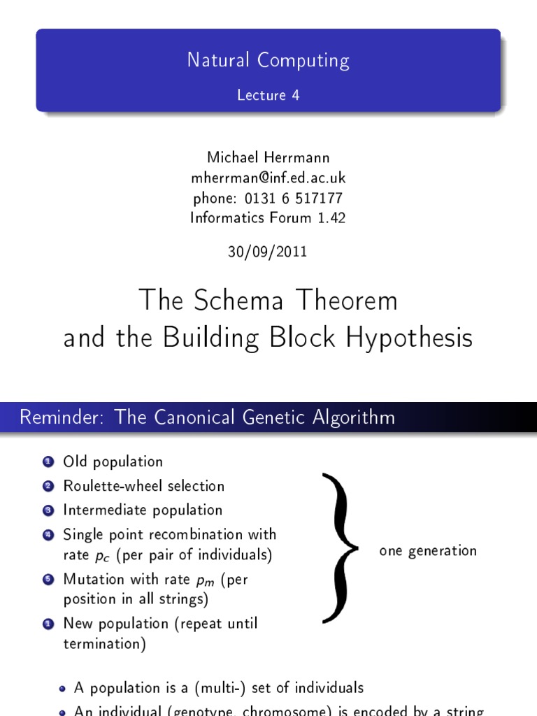 The Schema Theorem And The Building Block Hypothesis Natural Computing Pdf Genetic 
