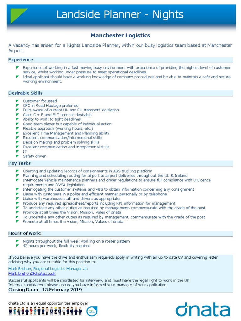 Landside Planner - Nights: Manchester Logistics | PDF | Logistics | Airport