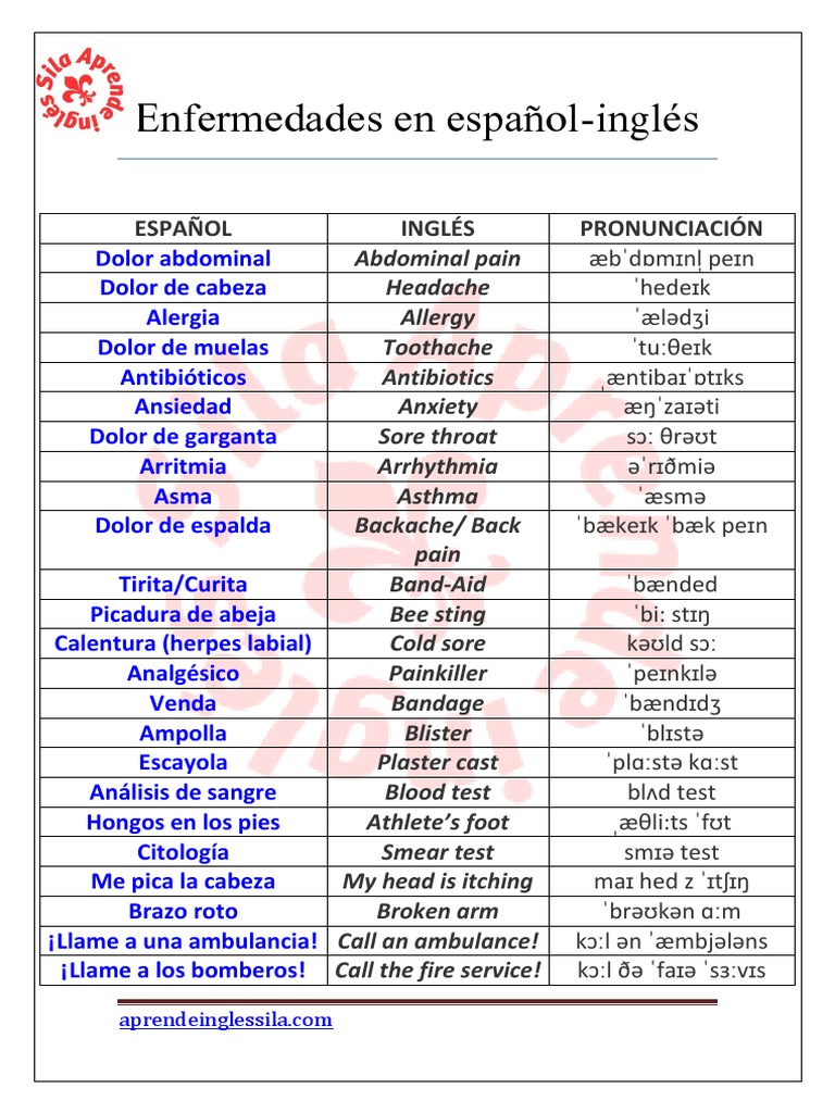 Enfermedades en inglés y español | PDF | Salud pública | Rtt