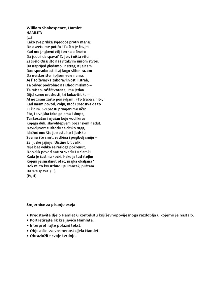 Esej Hamlet Zadatak | PDF