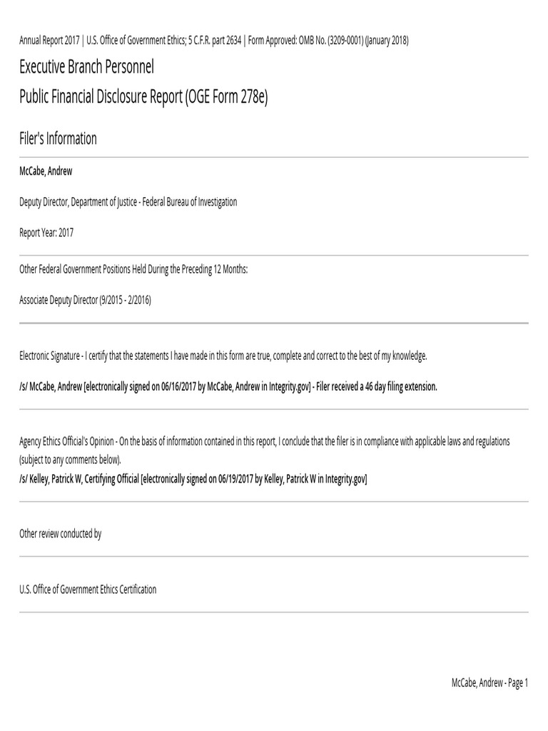 McCabe OGE Form 278 | PDF
