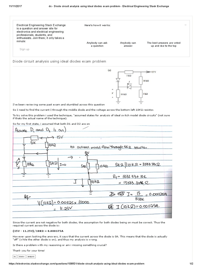 DC - Diode Circuit Analysis Using Ideal Diodes Exam Problem - Electrical Engineering Stack ...