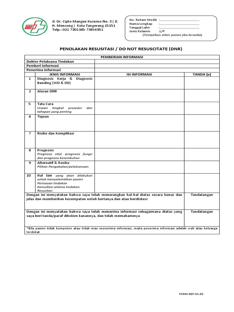 Form. Penolakan Resusitasi DNR | PDF