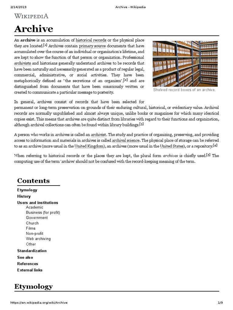 Archive - Wikipedia | PDF | Archive | Sources