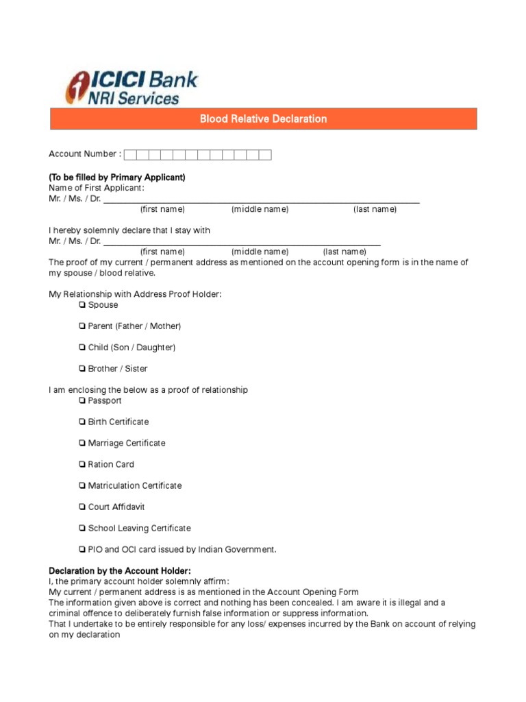 Blood Relative Declaration | PDF