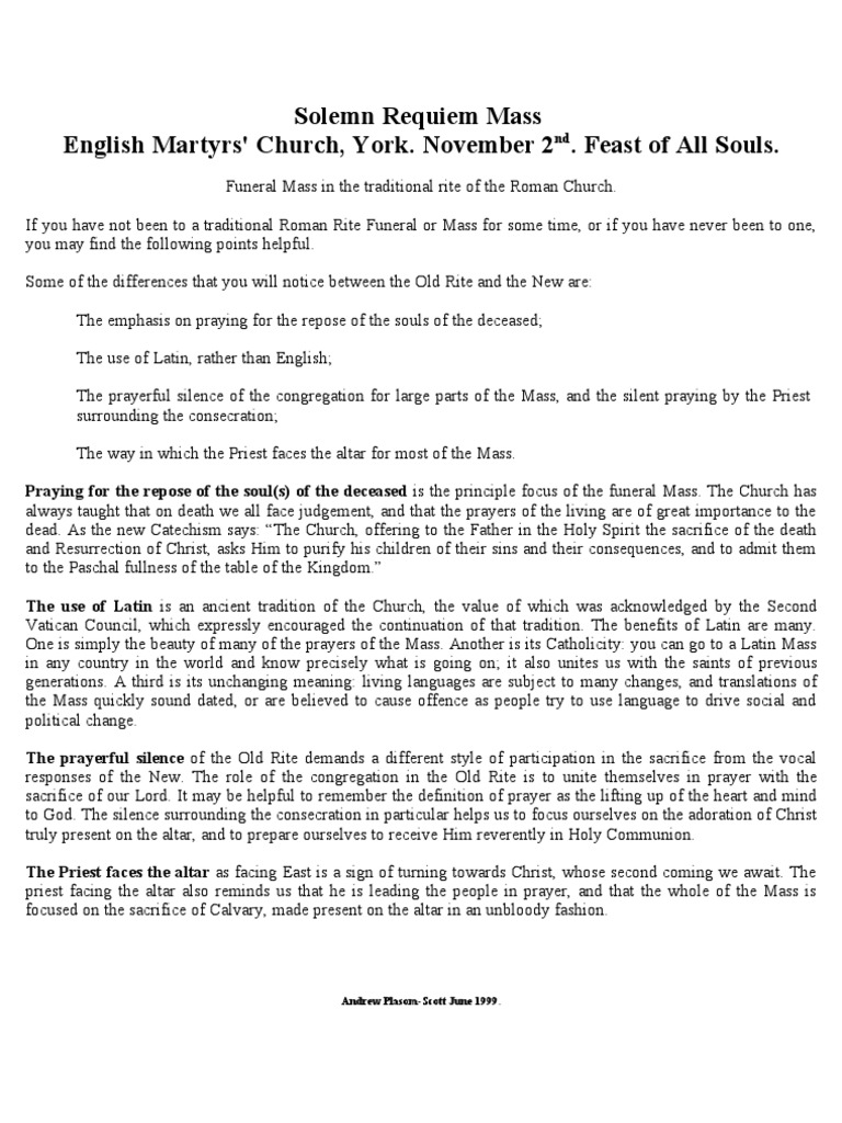 All Souls Requiem Mass Program | PDF | Mass (Liturgy) | Catholic Church
