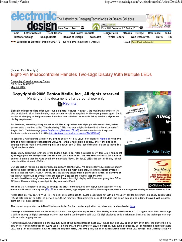 Eight-Pin Microcontroller Handles Two-Digit Display With Multiple Leds | PDF | Microcontroller ...