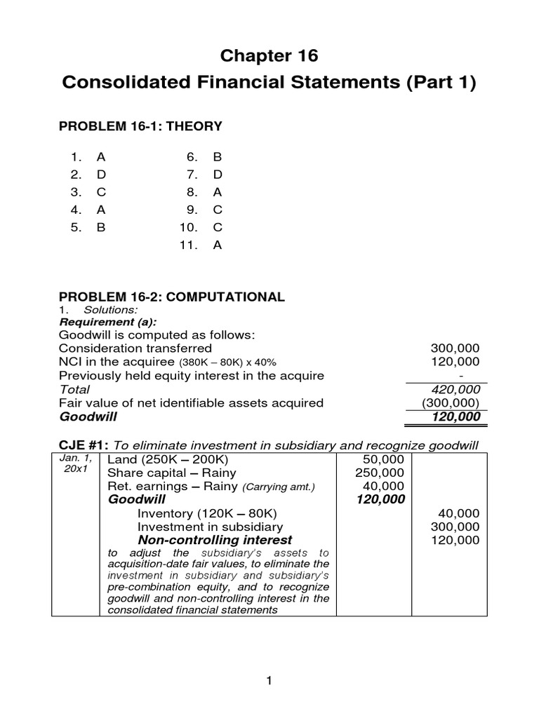 Chapter 16 - Teacher's Manual - Aa Part 2 | PDF | Goodwill (Accounting ...