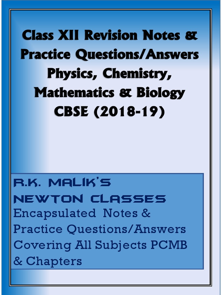 Class 12 Revision Notes & Practice Questions (All Subjects) - CBSE ...