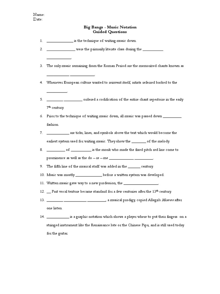 Big Bangs - Notation Worksheet | PDF