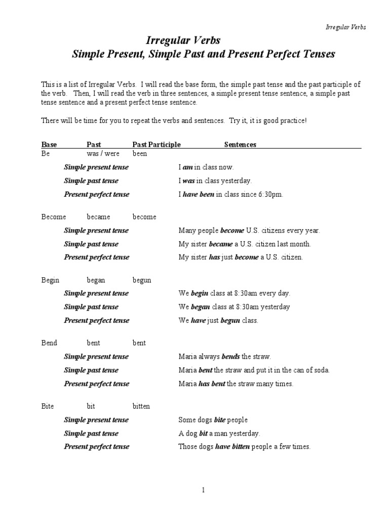 Present Perfect - Irregular Verbs | PDF | Grammatical Tense | Perfect ...
