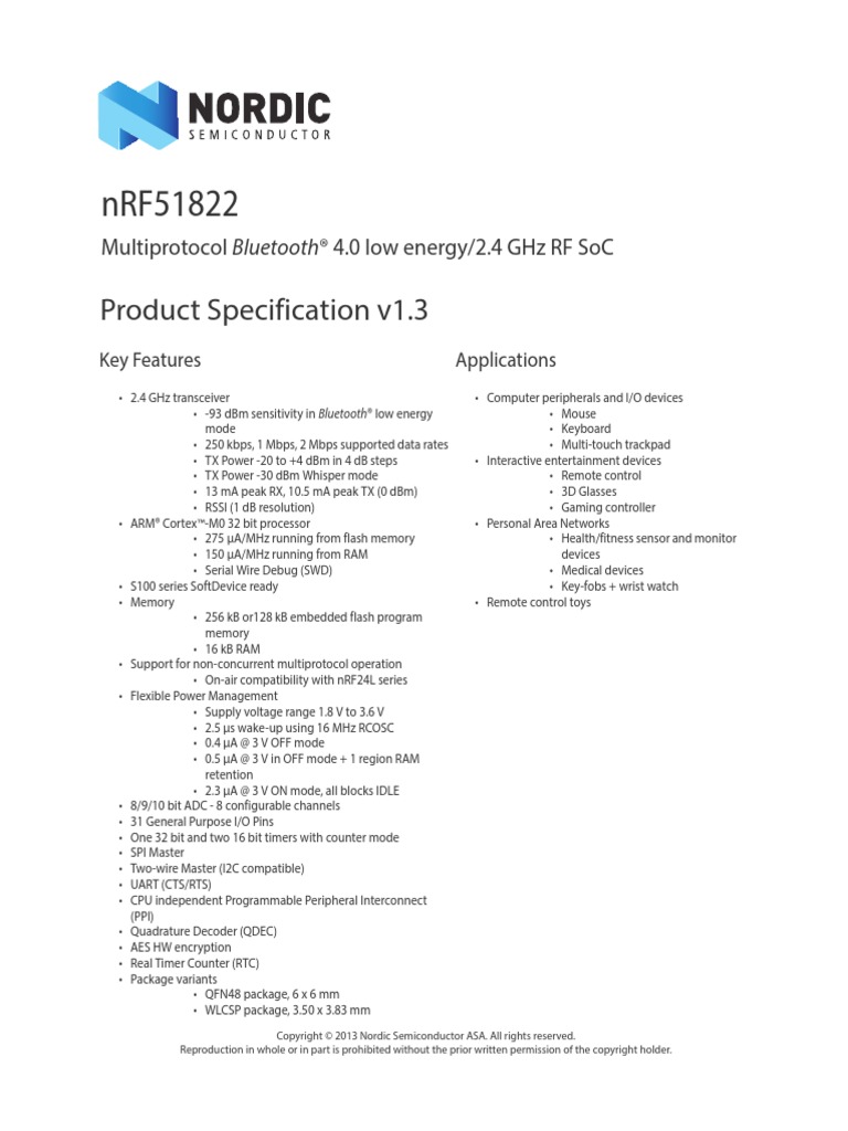 nRF51822 Datasheet | PDF | Arm Architecture | Random Access Memory