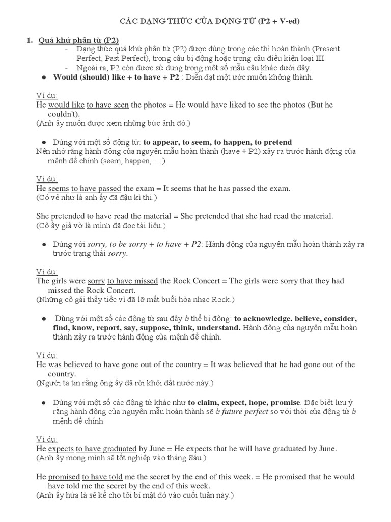 CÁC D NG TH C C A Đ NG T (Ved P2) | PDF