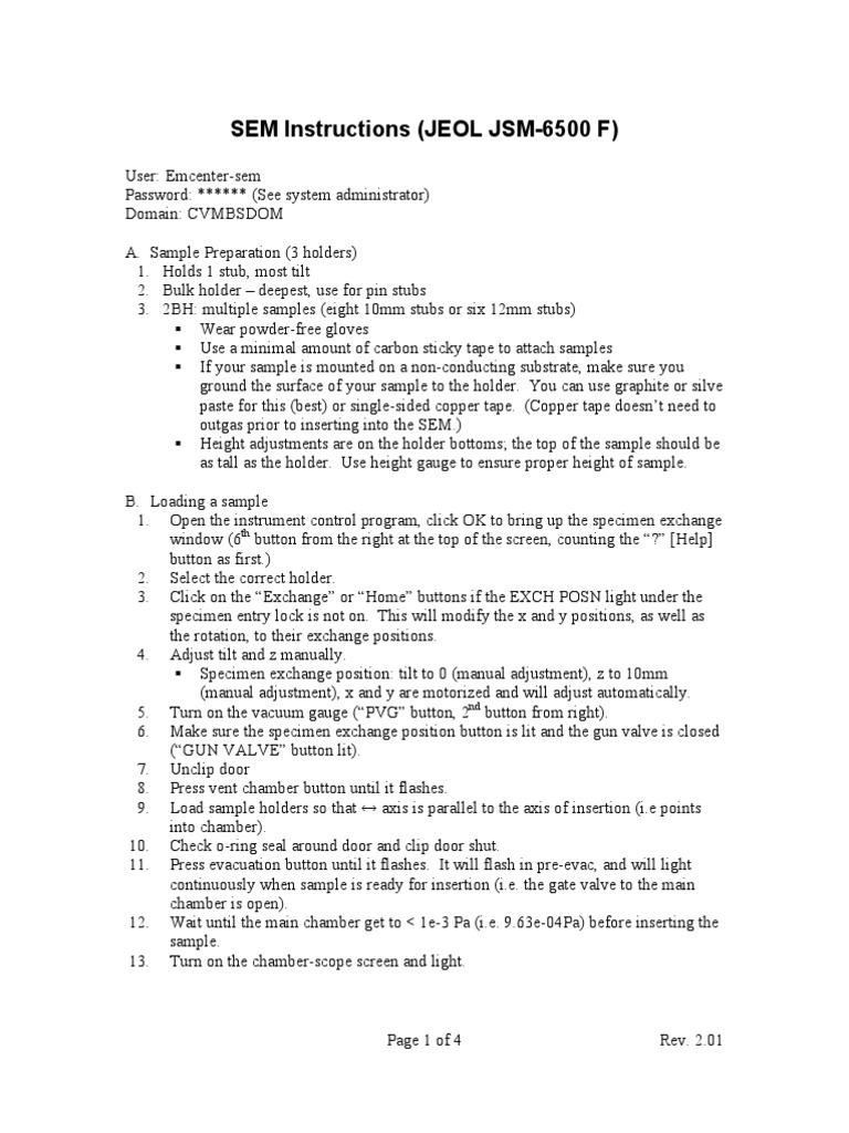 SEM Instructions | PDF | Scanning Electron Microscope | Optics
