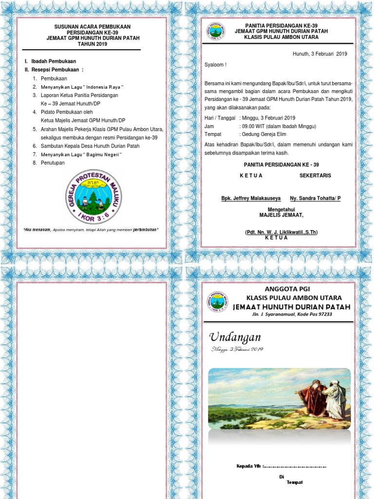 Undangan Persidangan Jemaat GPM 2019 | PDF