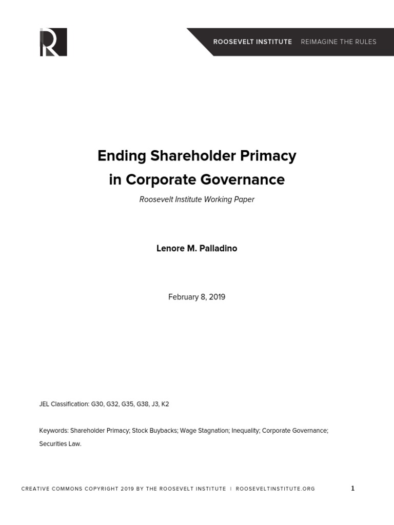 Ending Shareholder Primacy in Corporate Governance | PDF | Share ...