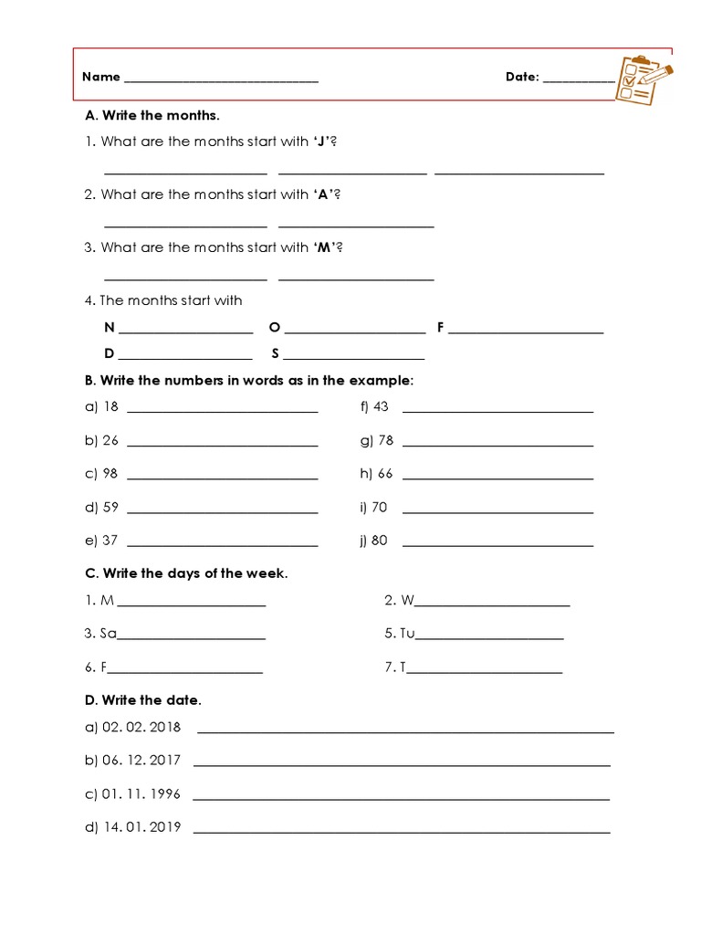 Months and Days Worksheet | PDF | Teaching Methods & Materials