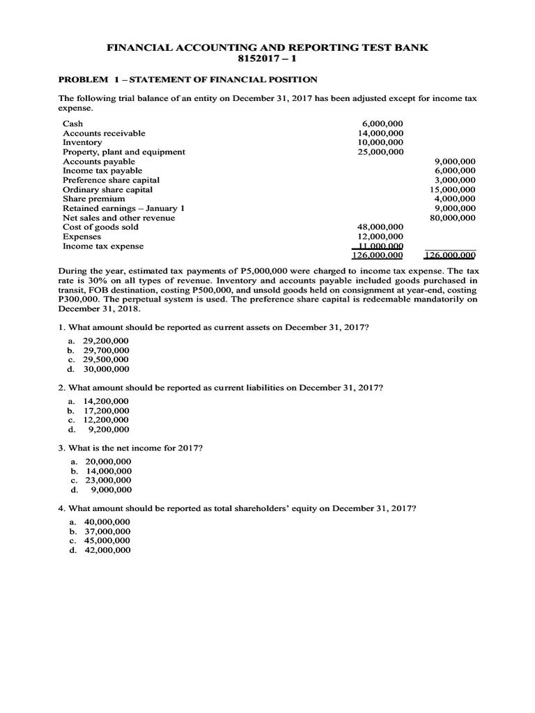 Financial Accounting and Reporting Test Bank Financial Accounting and ...