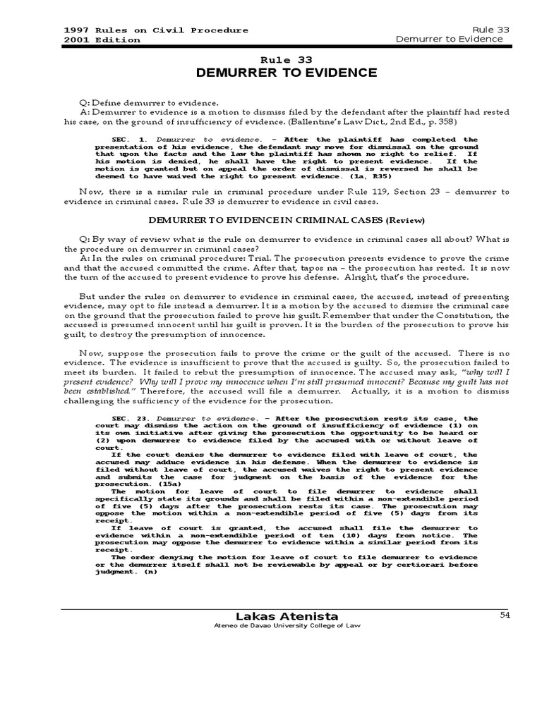 Rule 33-Demurrer To Evidence | PDF | Demurrer | Cause Of Action