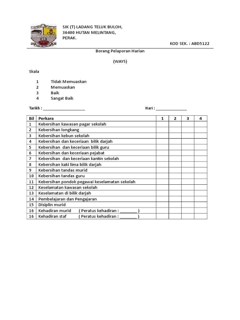 Borang Pelaporan Harian (WAYS) | PDF