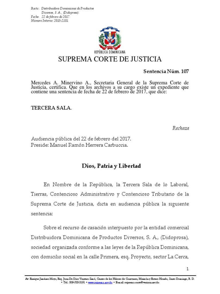 Jurisprudencia dominicana de Dimisión.- Causa.- Inscripción Del ...