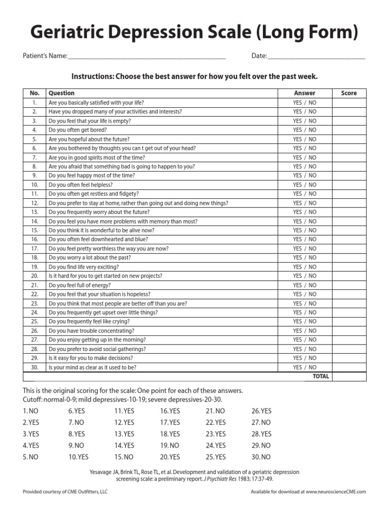 Geriatric Depression Scale-30 Item | PDF | Geriatrics | Psychology