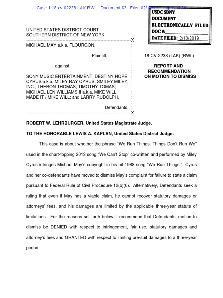 May V Cyrus MTD Report and Recommendation | PDF