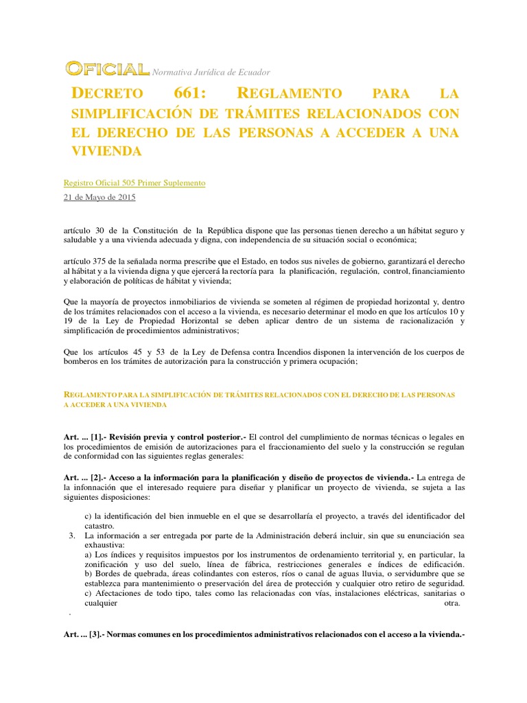 Decreto 661 - ECUADOR | PDF | Regulación | Propiedad