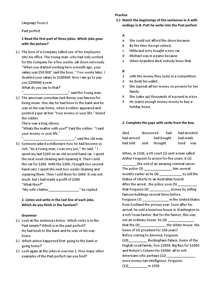 Past Perfect Practice | PDF | Linguistics | Grammar