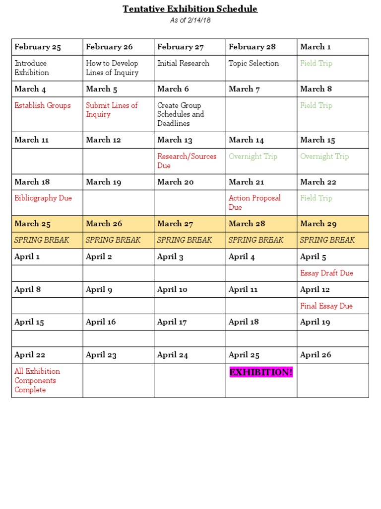 Exhibition Schedule Overview | PDF