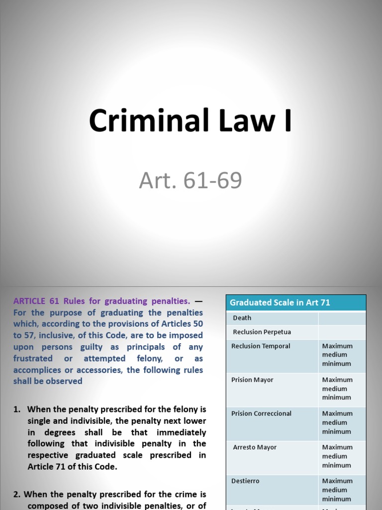 Criminal Law I Art 61 69 | PDF | Mitigating Factor | Crime & Violence