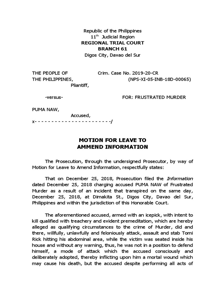 Motion To Ammend | PDF | Prosecutor | Murder