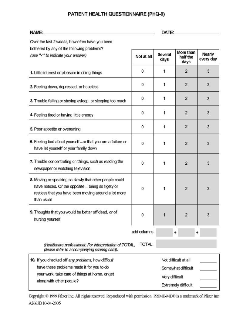 PHQ-9 Questionnaire | PDF | Major Depressive Disorder | Mental Disorder
